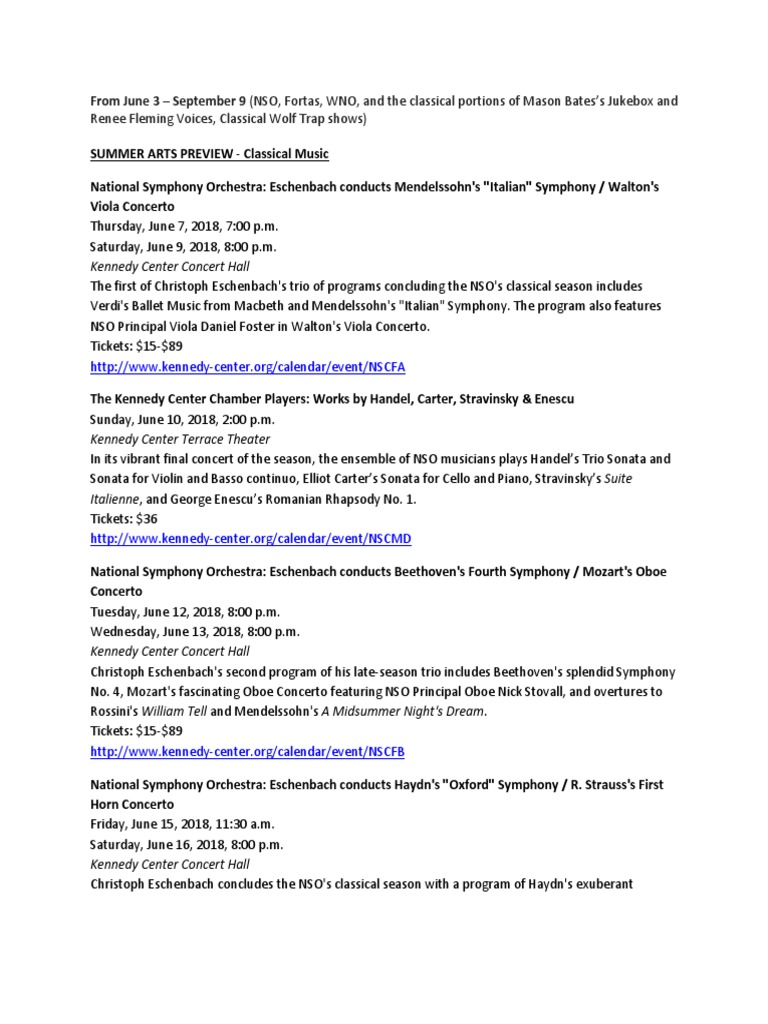 Summer Arts Preview 2018 - Classical | PDF | Concerto | Symphony