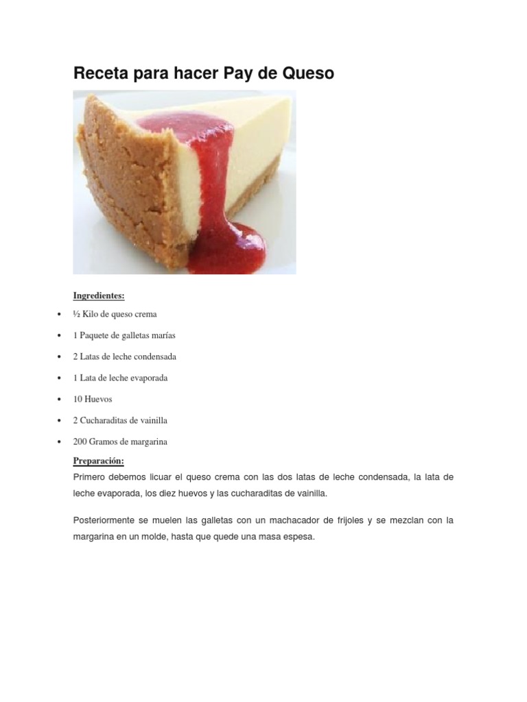 Receta Para Hacer Pay De Queso Pdf