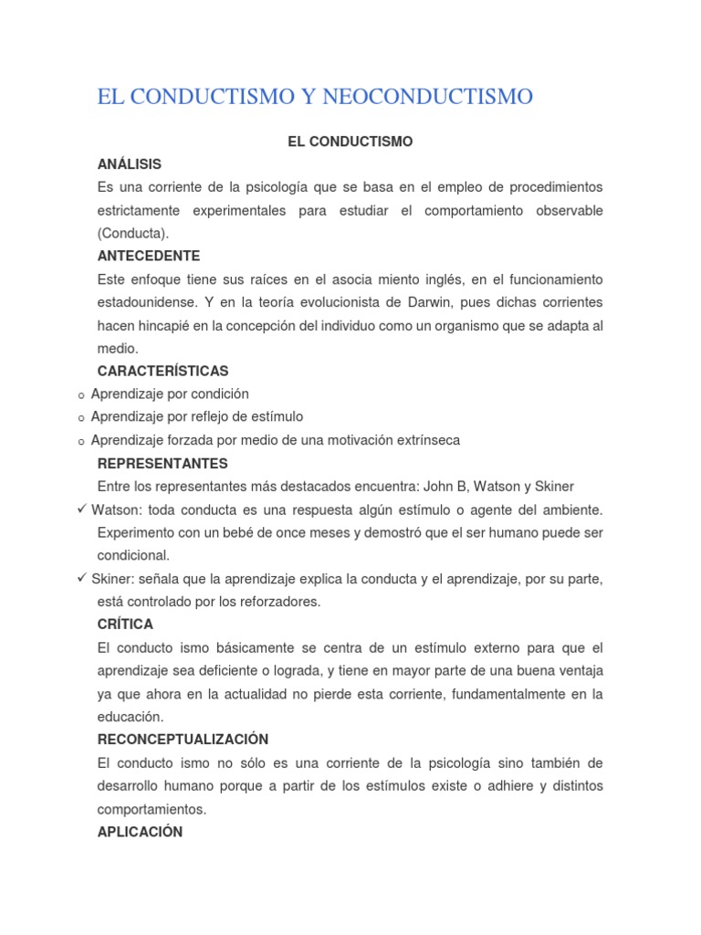 El Conductismo y Neoconductismo | PDF | Comportamiento | Sicología