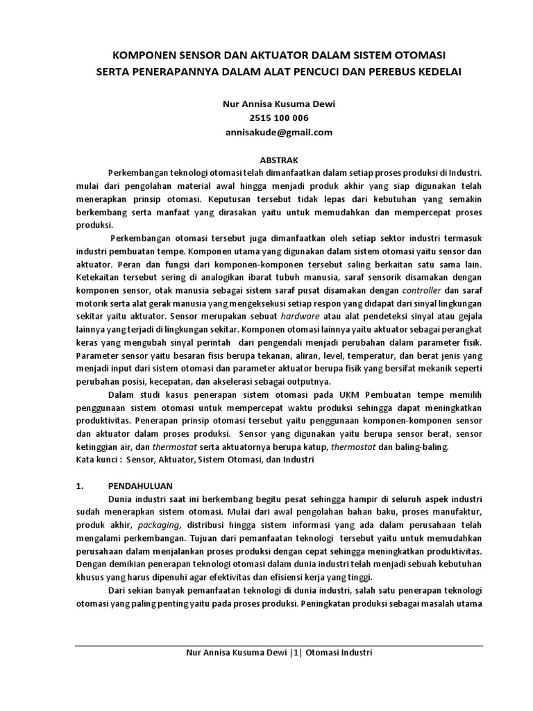 Komponen Sensor Dan Aktuator Dalam Sistem Otomasi | PDF