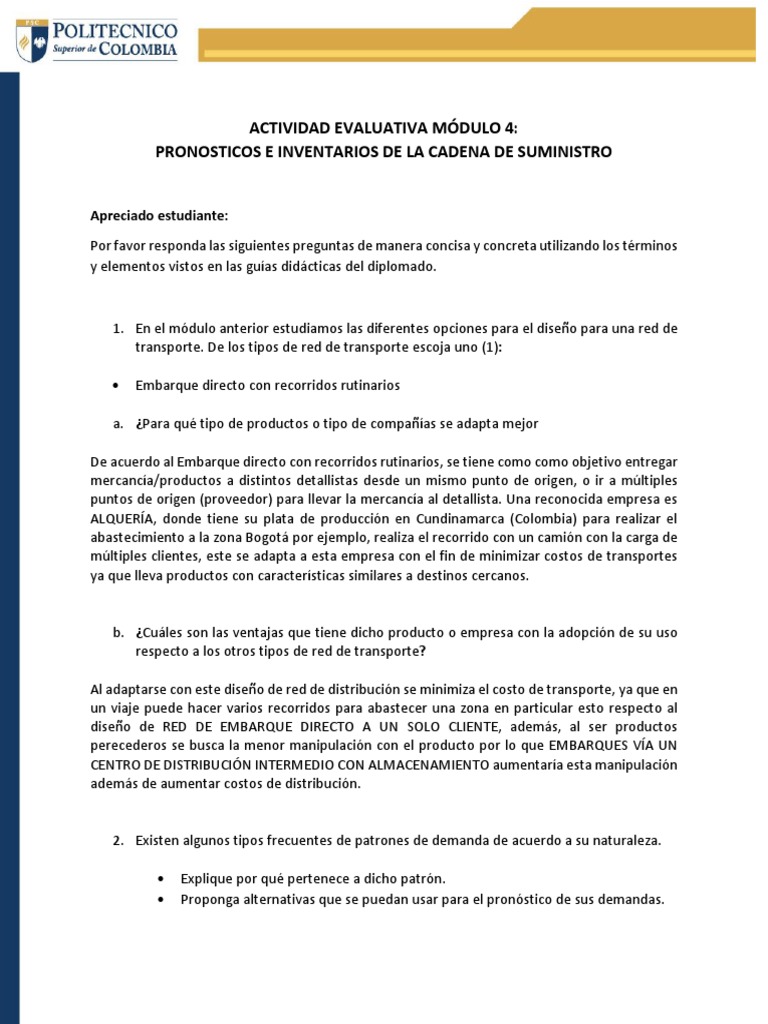 Actividad Modulo 4 | Descargar gratis PDF | Distribución (comercial) | Transporte