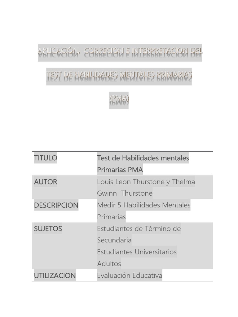 TAREA 2 (PMA), Pruebas de Aptitudes | PDF | Educación primaria | Sicología