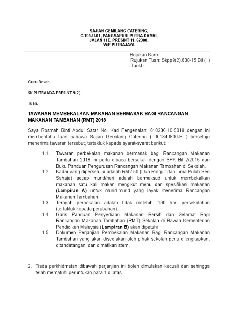2.contoh Surat Setuju Terima RMT 2018 | PDF