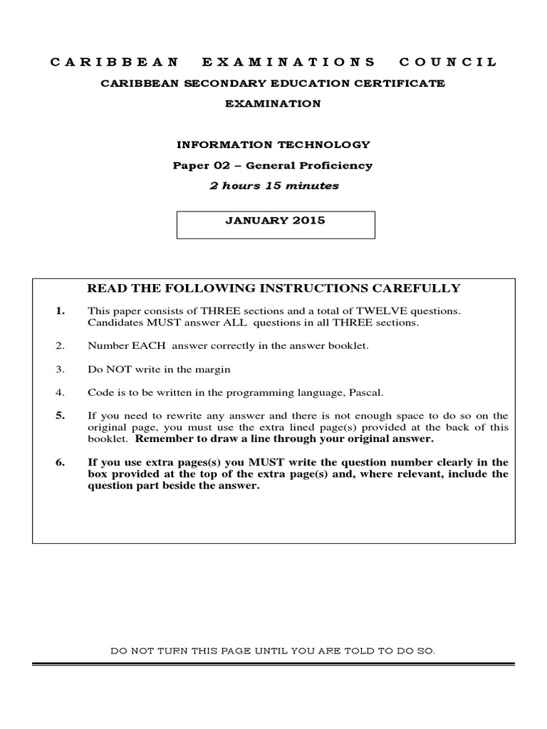 CXC Paper January 2015 Answers | Graphical User Interfaces | Array Data ...