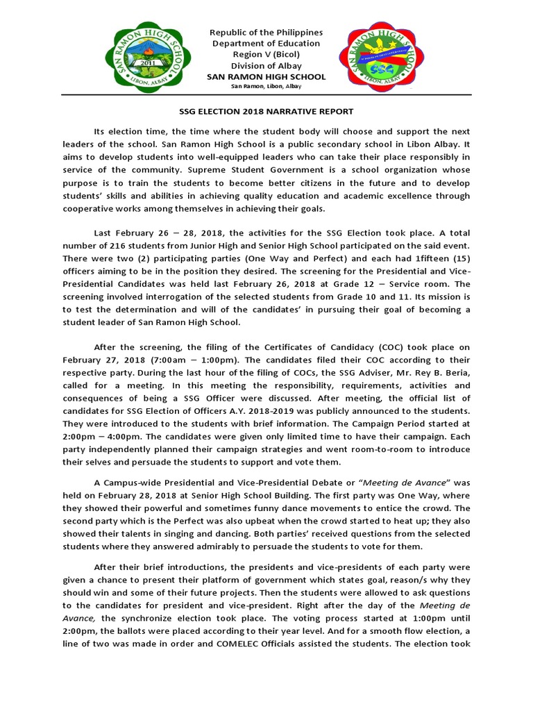 SSG Election Narrative Report | PDF | Voting | Elections