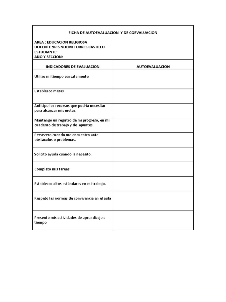 Ficha de Autoevaluacion y de Coevaluacion | PDF