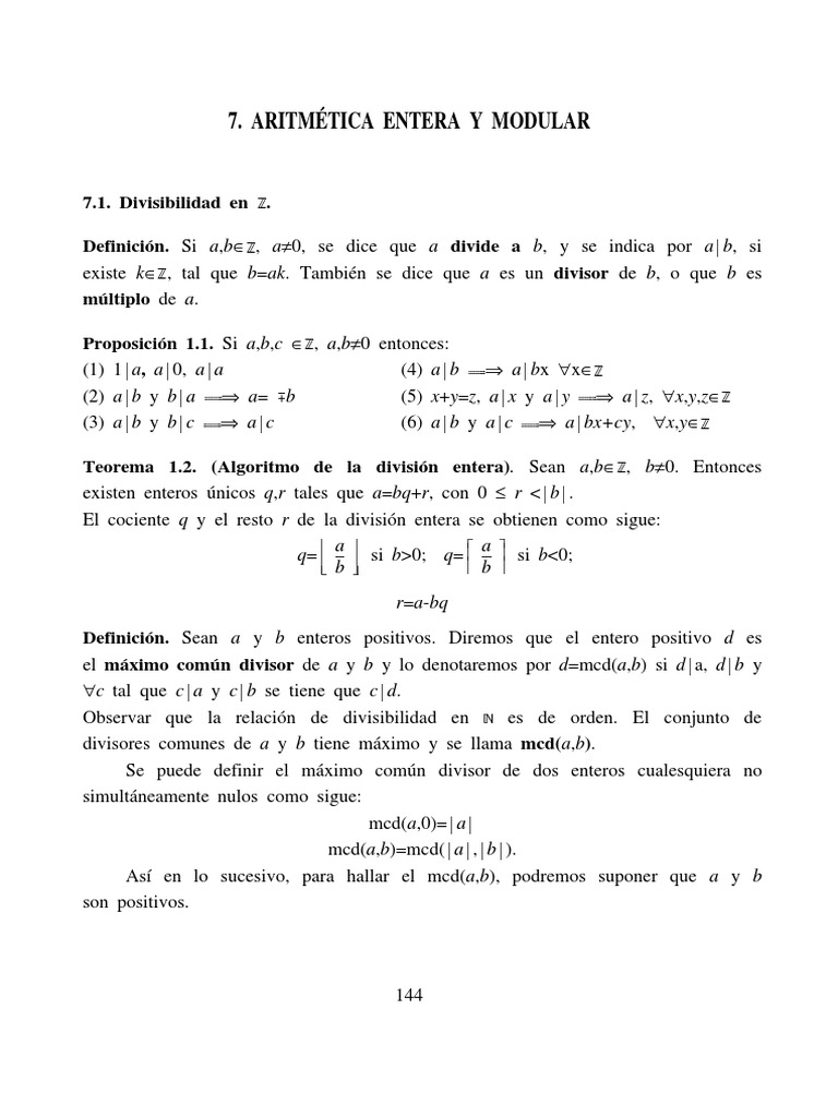Aritmética Entera y Modular: Conceptos Clave | PDF | División ...