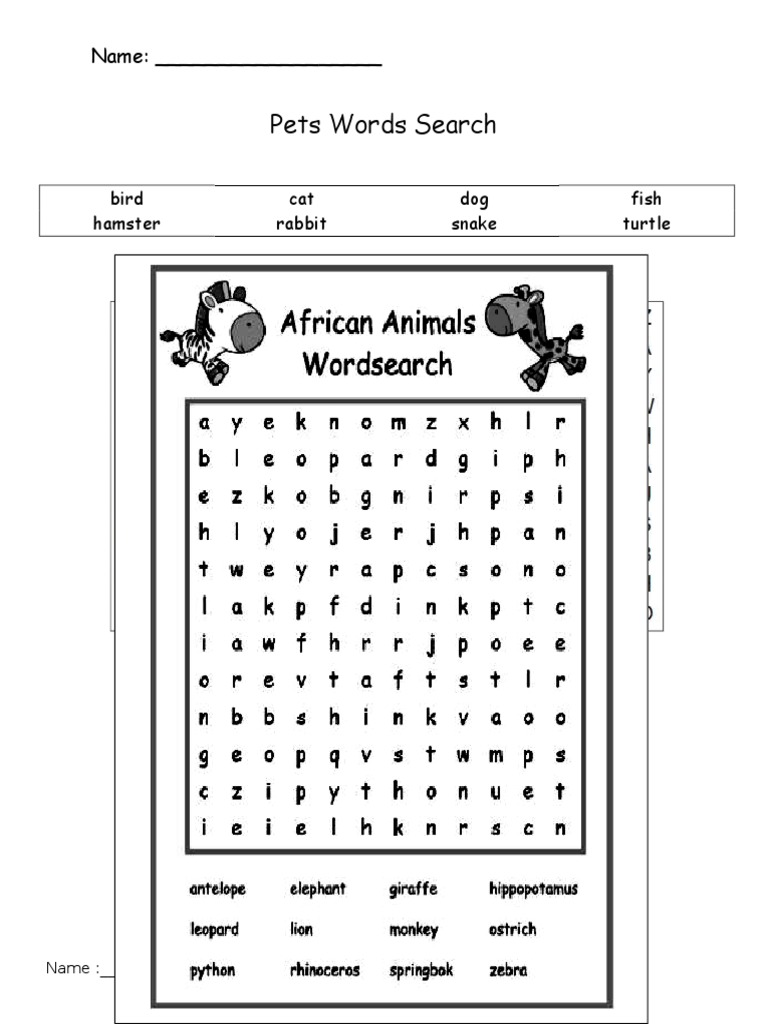Pets Words Search: Name | PDF | Career & Growth | Language Arts ...