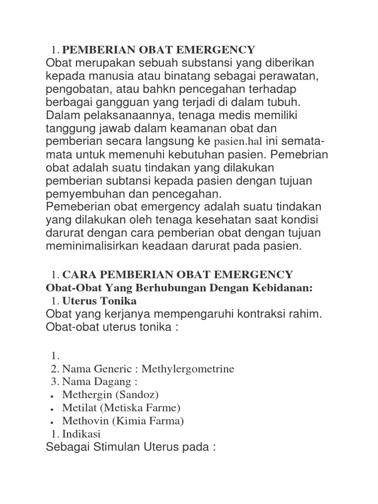 Pemberian Obat Emergency dan Methergin | PDF | Kesehatan Holistik