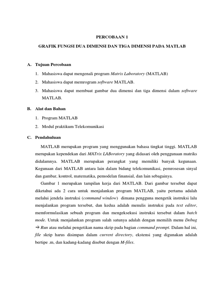 Modul 11 - Grafik Fungsi Dua Dimensi Dan Tiga Dimensi Pada Matlab | PDF