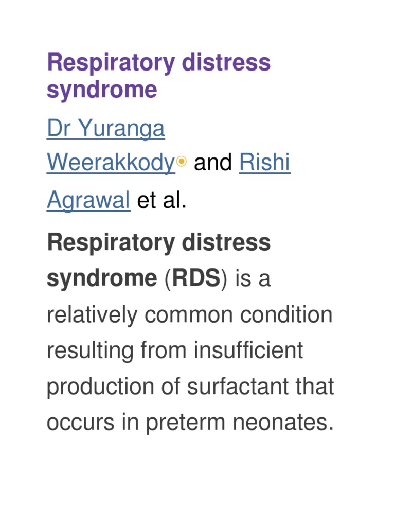 Respiratory Distress Syndromee | PDF | Preterm Birth | Lung