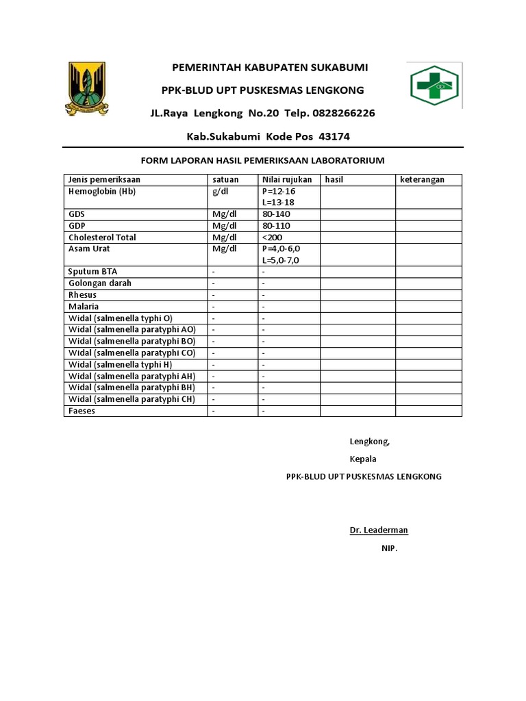 Form Lap HSL Pemeriksaan Lab | PDF