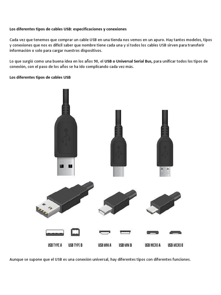 Los cables USB: tipos, especificaciones y conexiones | PDF