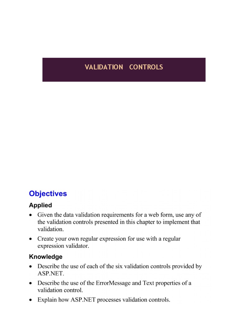 Validation Controls | PDF | Data Type | Regular Expression