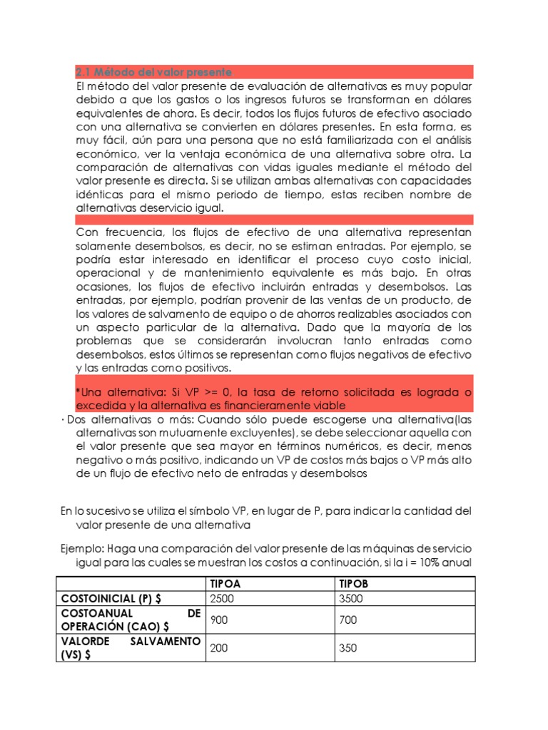 Método Del Valor Presente. | PDF | Compilador | Interés