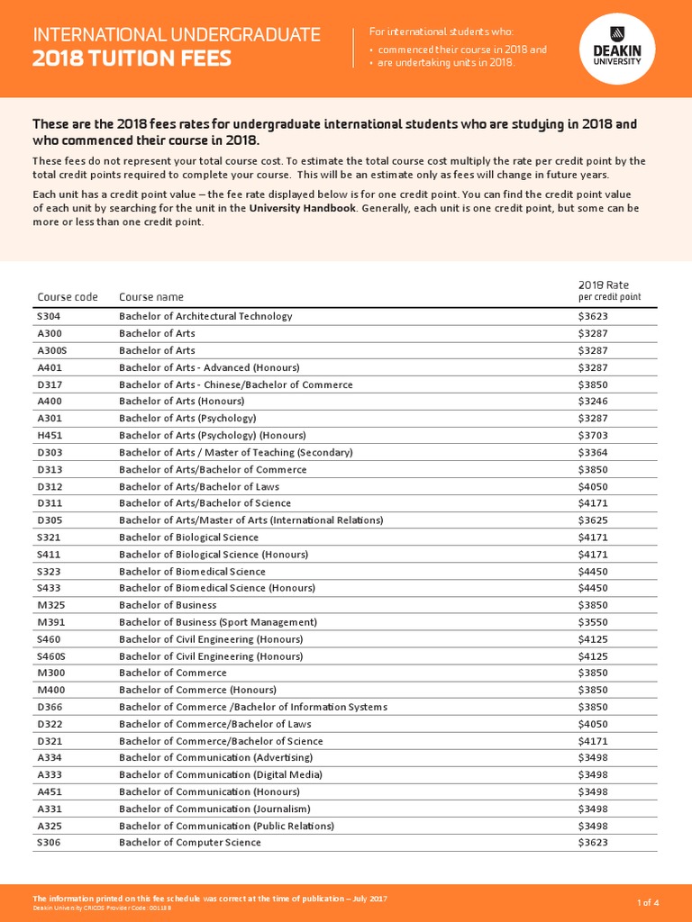 2018 International Undergraduate Fees | PDF | Undergraduate Education ...