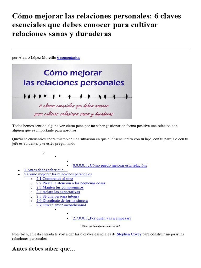 Mejora tus relaciones personales: 6 claves | PDF | Tolerancia | Amor