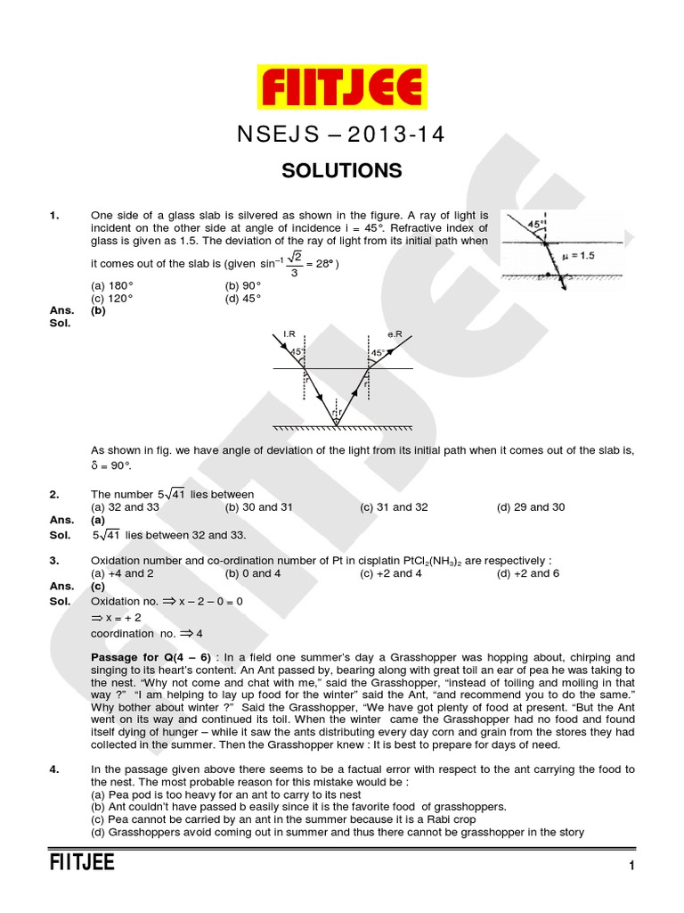 Nsejs-2013-14 Paper With Solution PDF | PDF | Photoelectric Effect ...
