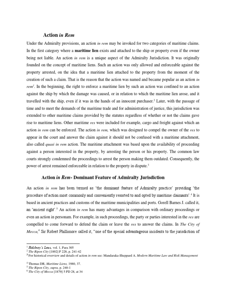Action in Rem | PDF | Admiralty Law | Lien
