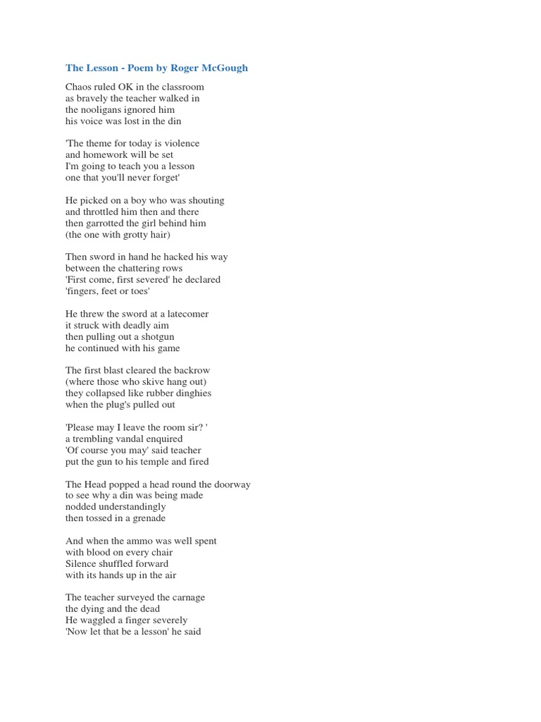 The Lesson by Roger McGough | PDF