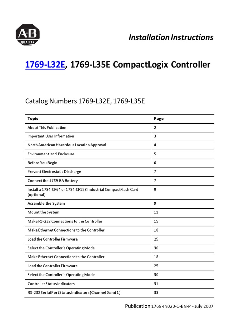 CompactLogix User Manual 1769-L32E | PDF | Ip Address | Electrical ...