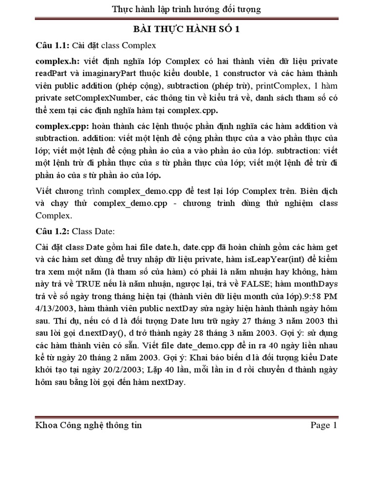 Bai Thuc Hanh So 1-Lap Trinh Huong Doi Tuong | PDF