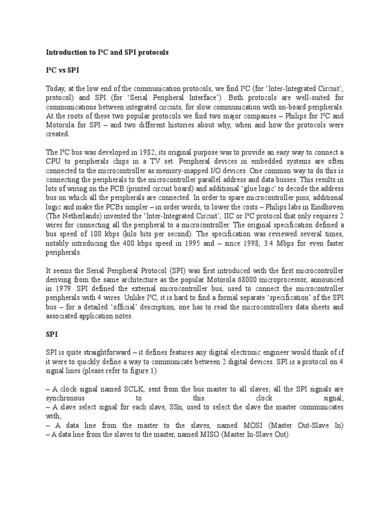 Spi And I2c Pdf Physical Layer Protocols Computer Data 5175