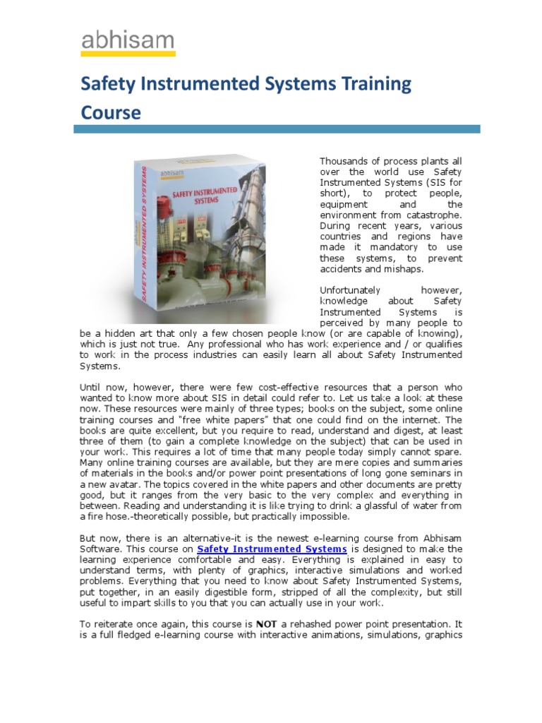 Safety Instrumented Systems Training Course Information | PDF ...