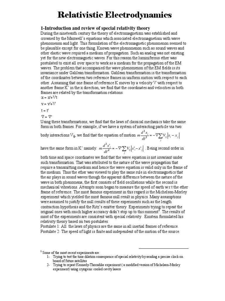 Relativistic Electrodynamics | Download Free PDF | Lagrangian Mechanics ...