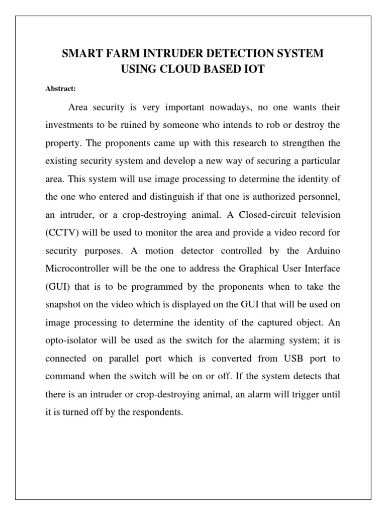 Smart Farm Intruder Detection System Using Cloud Based Iot: Abstract ...