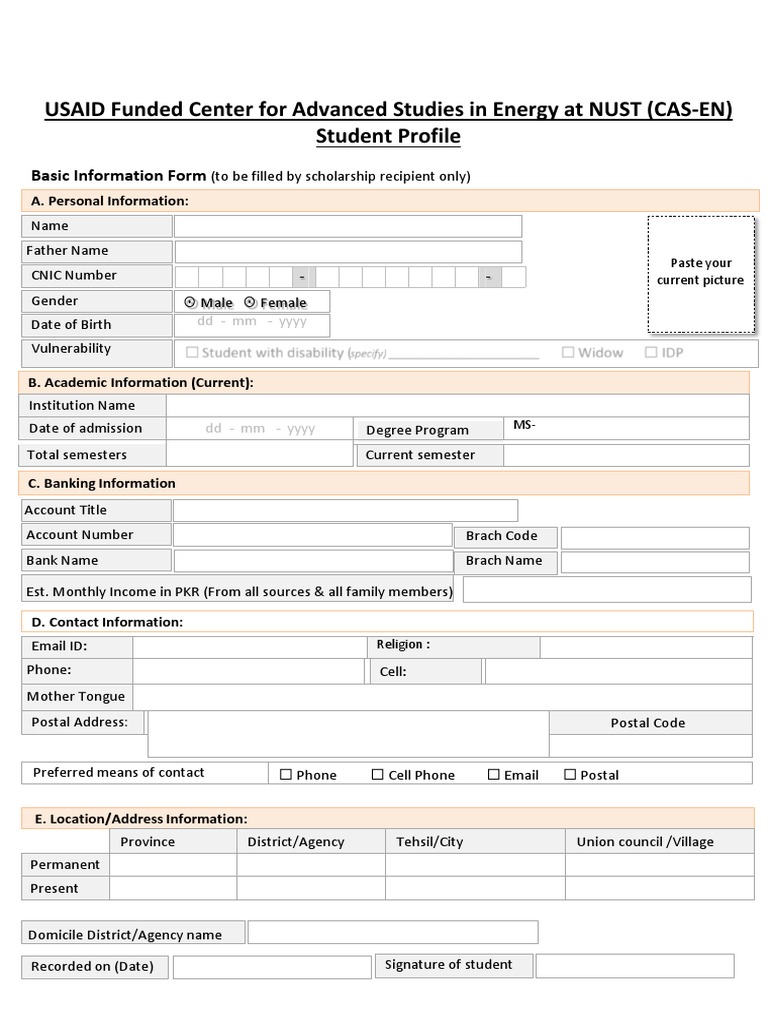 Student Profile Form | PDF | Business