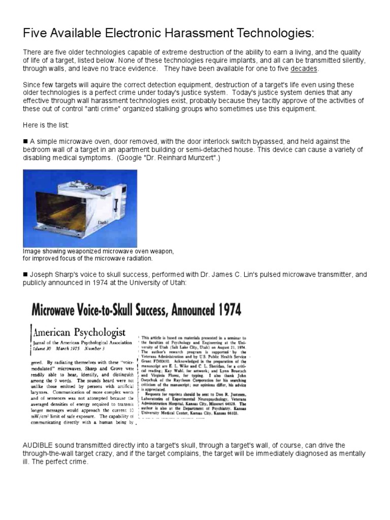 Five Available Electronic Harassment Technologies | Transmitter | Hypnosis