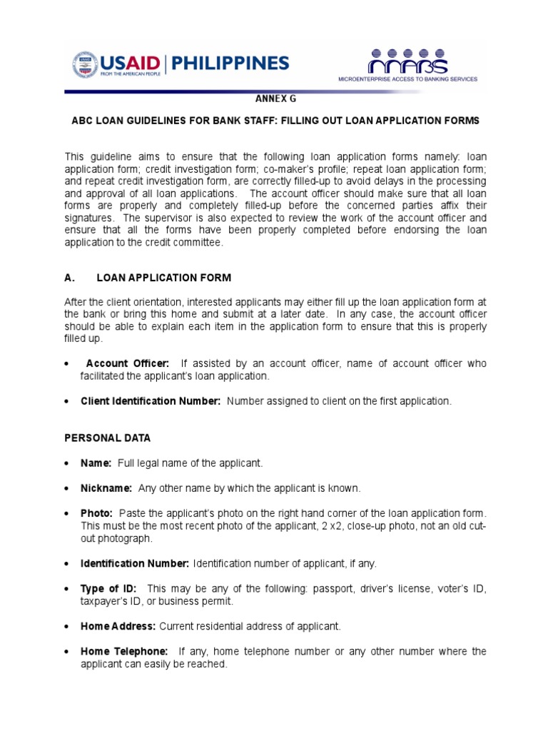 Abc Loan Guidelines For Bank Staff: Filling Out Loan Application Forms ...