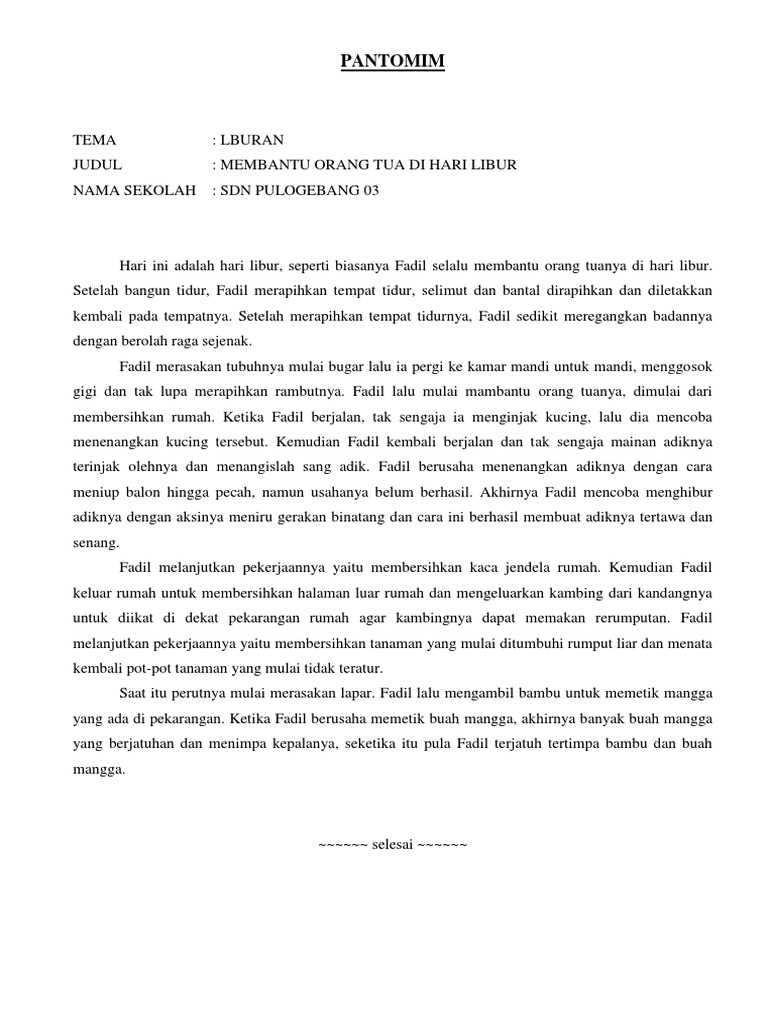 Sinopsis Pantomim SDN Pulogebang 03 | PDF