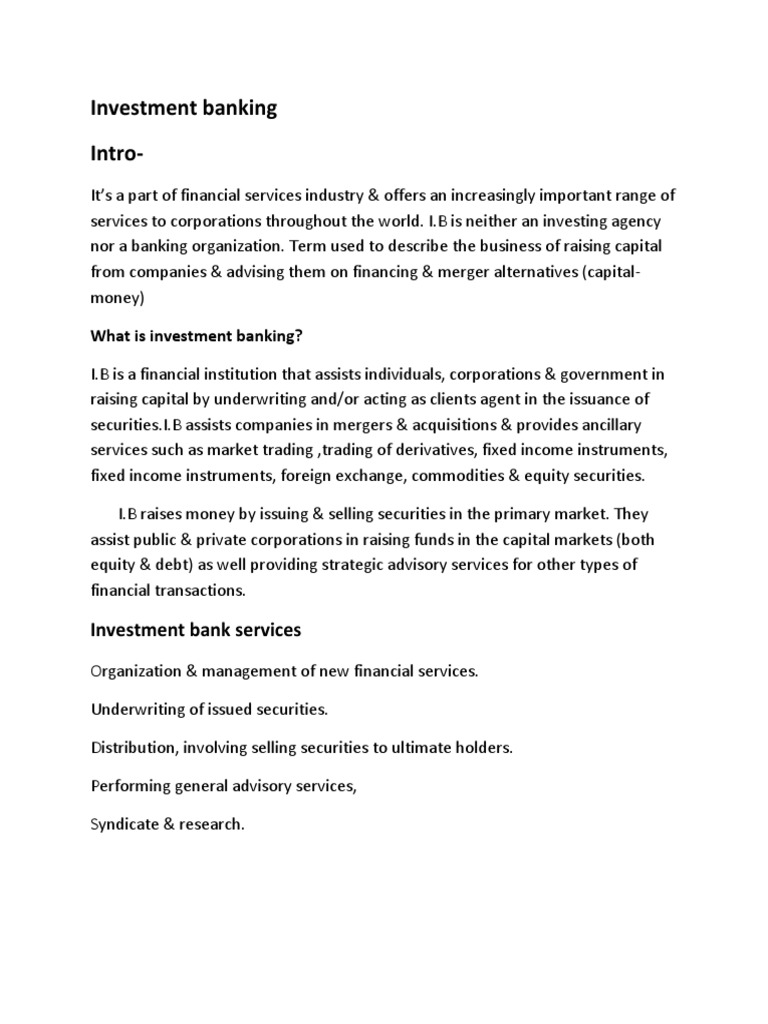 Investment Banking Note | PDF | Investment Banking | Securities (Finance)