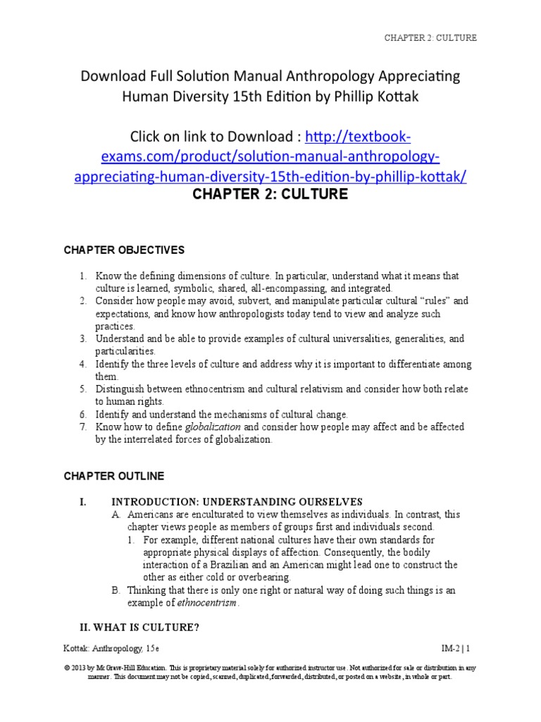 Full Solution Manual Anthropology Appreciating Human Diversity 15th Edition by Phillip Kottak ...