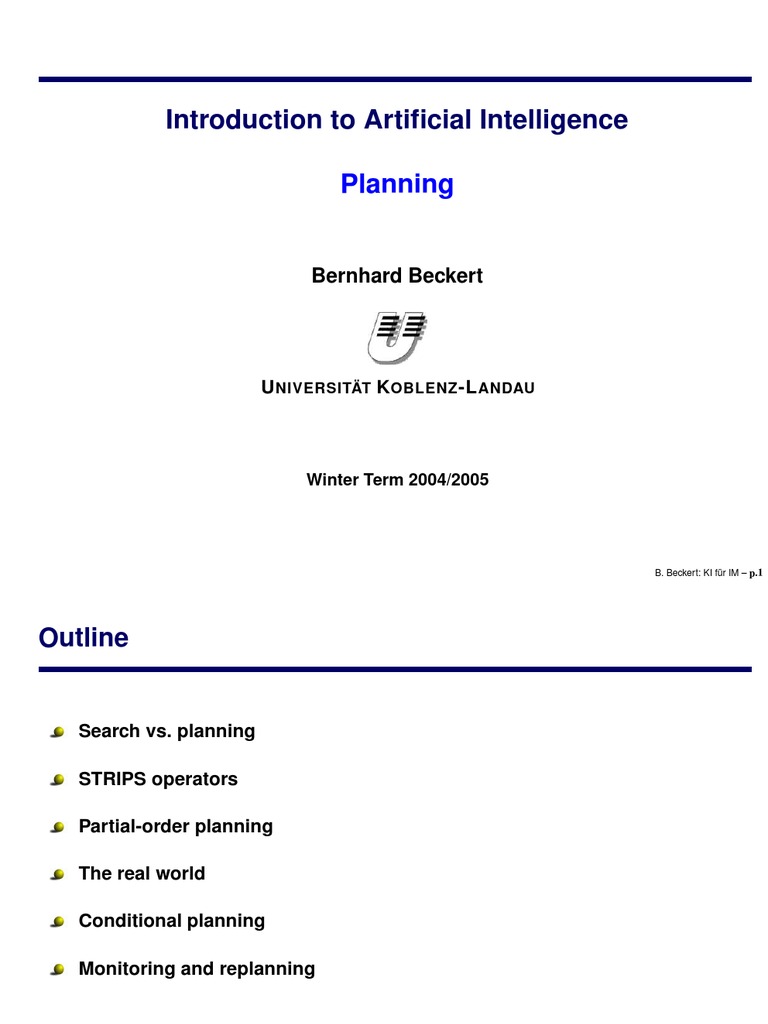 Introduction To Artificial Intelligence: Planning | PDF | Theoretical ...