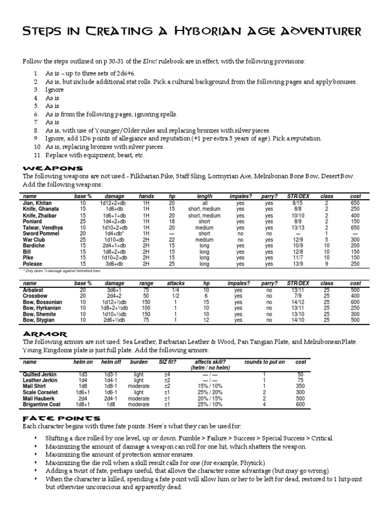Creating A BRP Hyborian Character | PDF