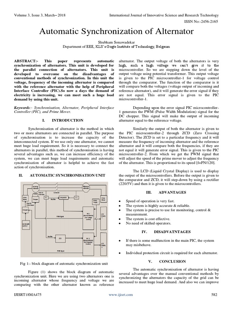 Automatic Synchronisation of Alternator | PDF | Electromagnetism ...