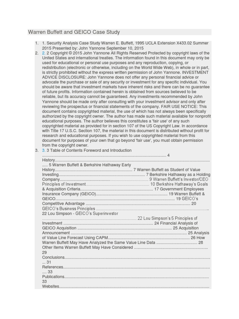 Warren Buffett and GEICO Case Study | PDF | Value Investing | Berkshire ...