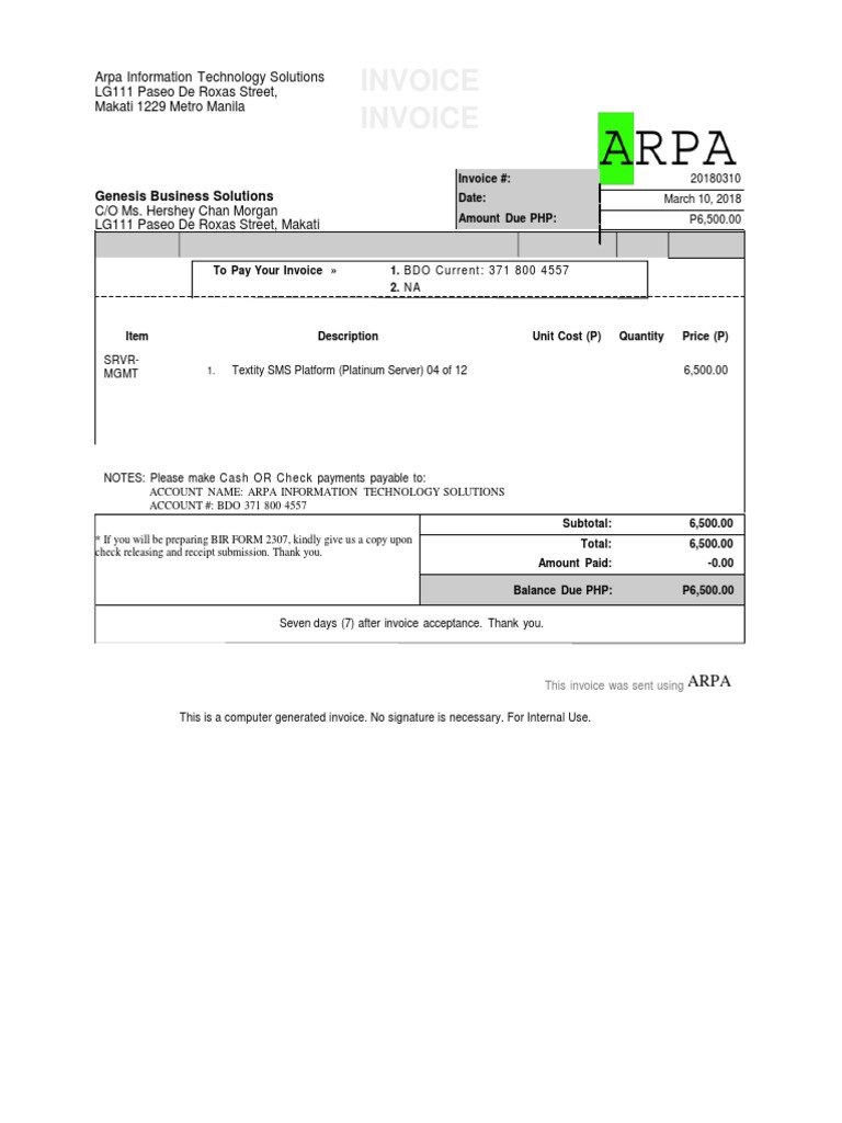 Invoice Invoice: Genesis Business Solutions | PDF