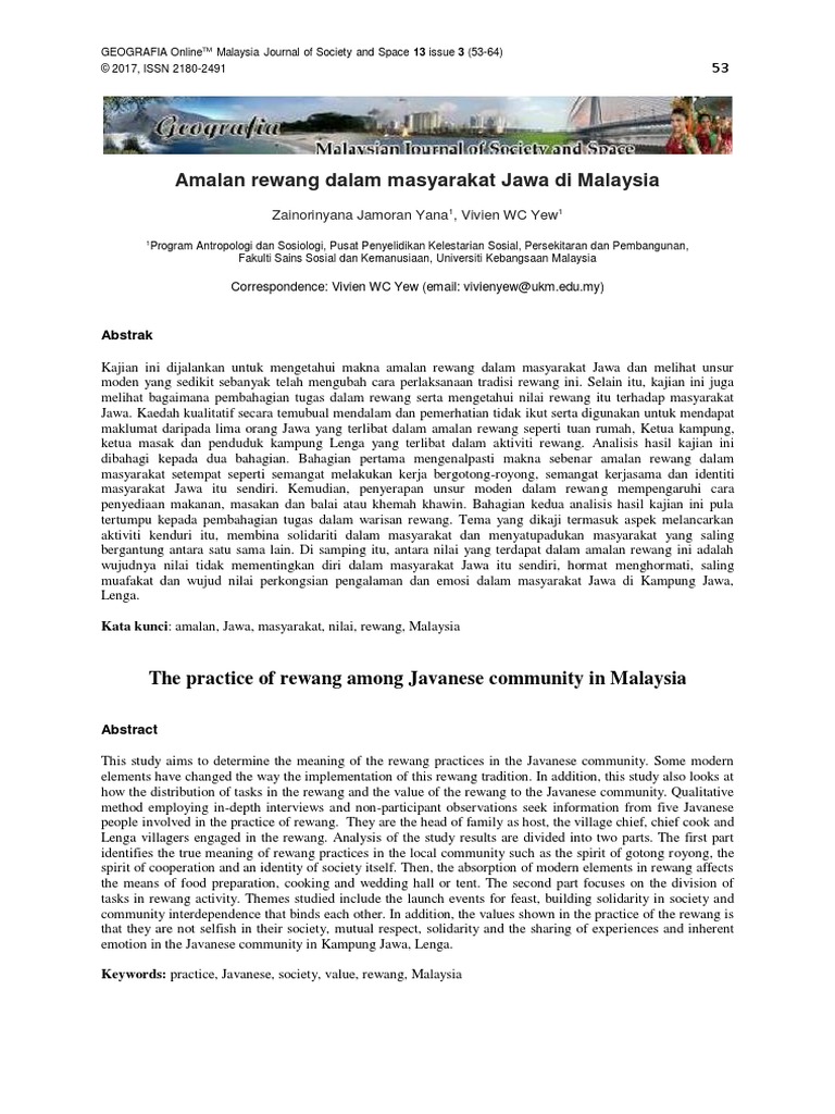 Amalan Rewang Dalam Masyarakat Jawa Di Malaysia PDF | PDF