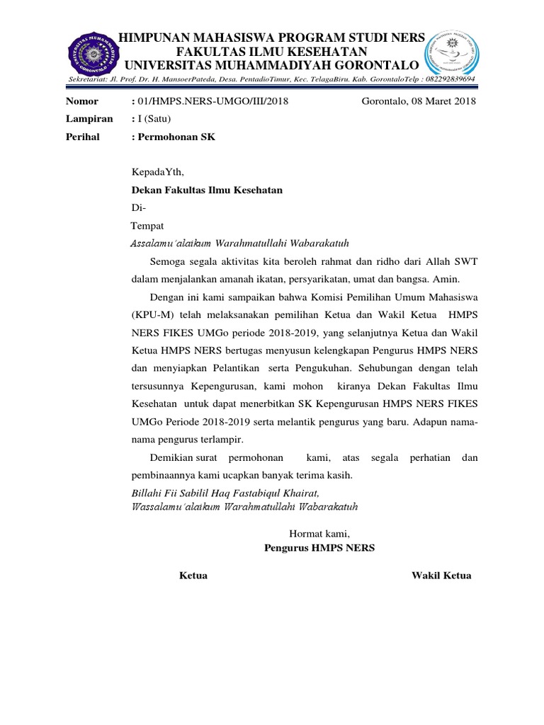 01 Surat Permohonan SK HMPS Ners 2018-2019 (1) (1) | PDF | Sains & Matematika