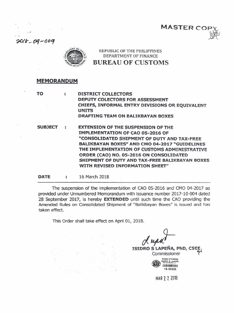 Extension of Balikbayan Box Regulations | PDF | Government Information ...