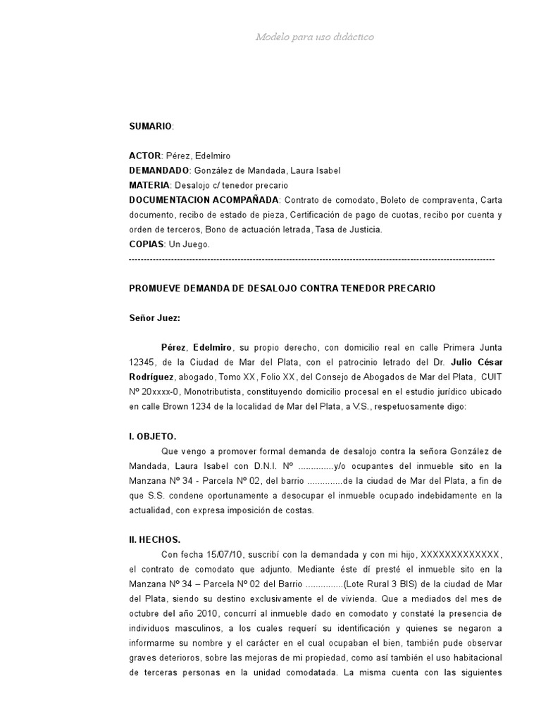 Modelo de Escrito de Demanda | PDF | Demanda judicial | Información del ...