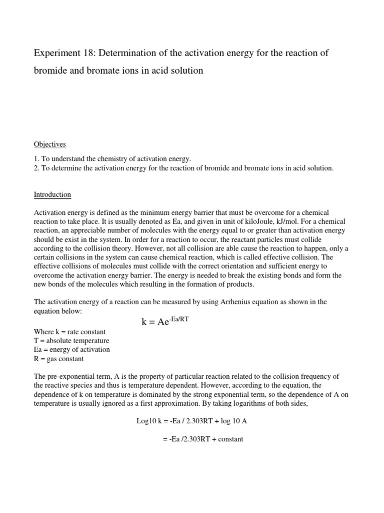 Experiment 18 | PDF | Activation Energy | Reaction Rate
