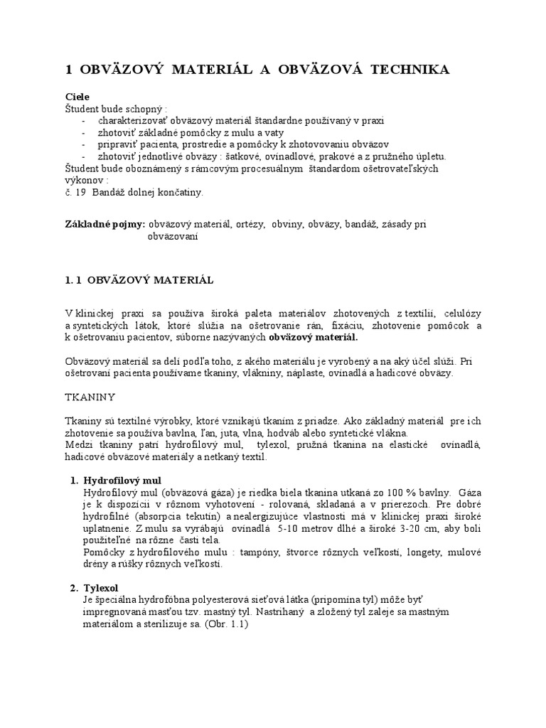 1 Obväzový Materiál A Obväzová Technika | PDF