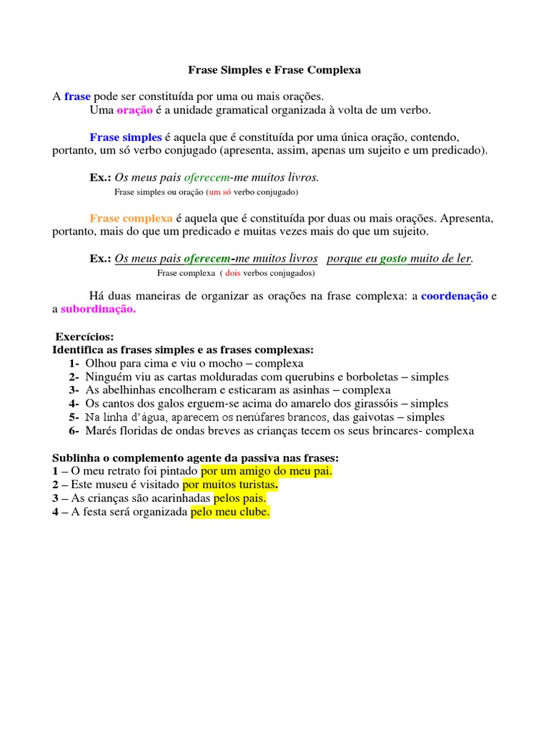 Frase Simples e Frase Complexa | PDF