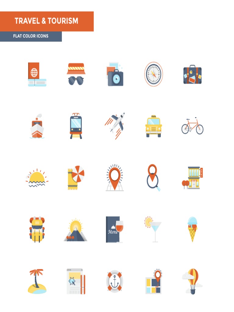Flat Color Icons - Travel and Tourism | PDF | Tourism | Tourism And Leisure