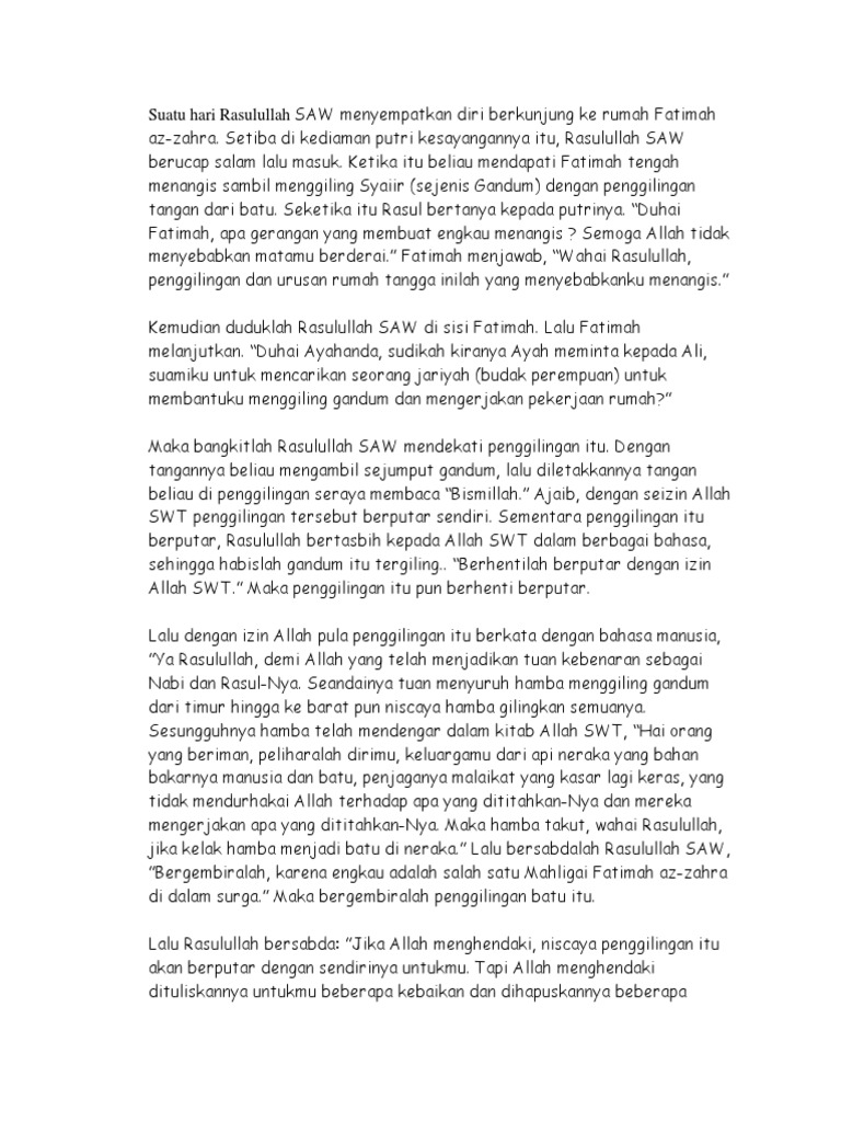 Doa dan Kisah Fatimah Azzahra | PDF